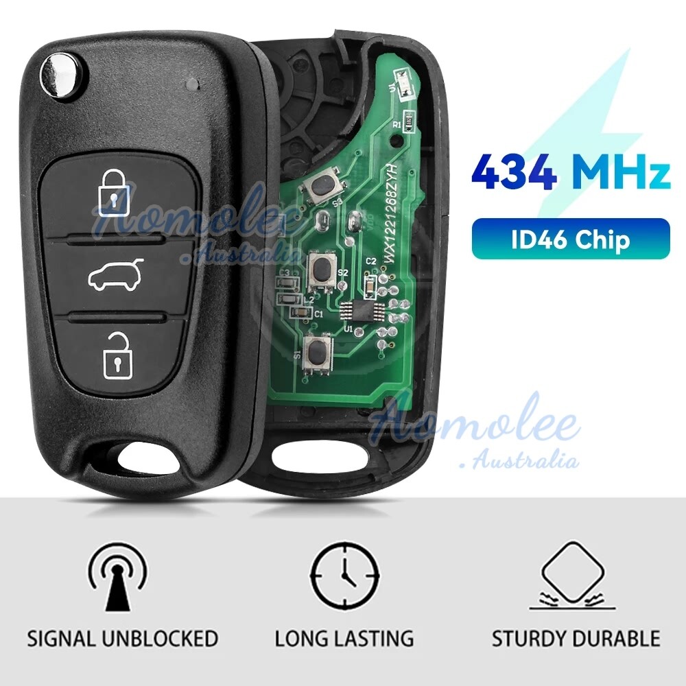 For Hyundai I20 Remote Flip Key Complete with Transponder 434mhz - ID46 ...