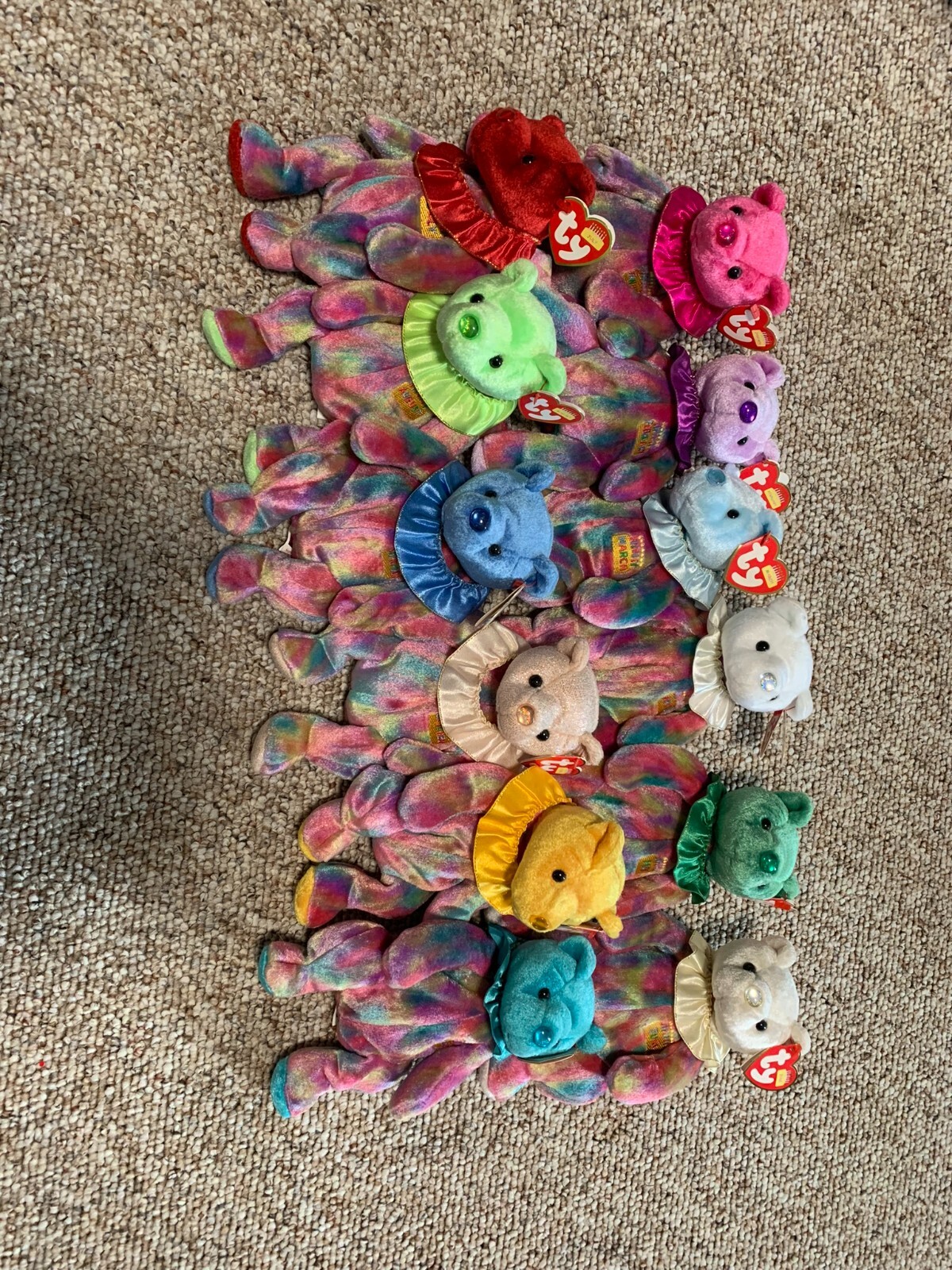 2001 BIRTHDAY BEARS Ruffle Neck Ty Beanie Babies *FULL SET OF 12* | eBay