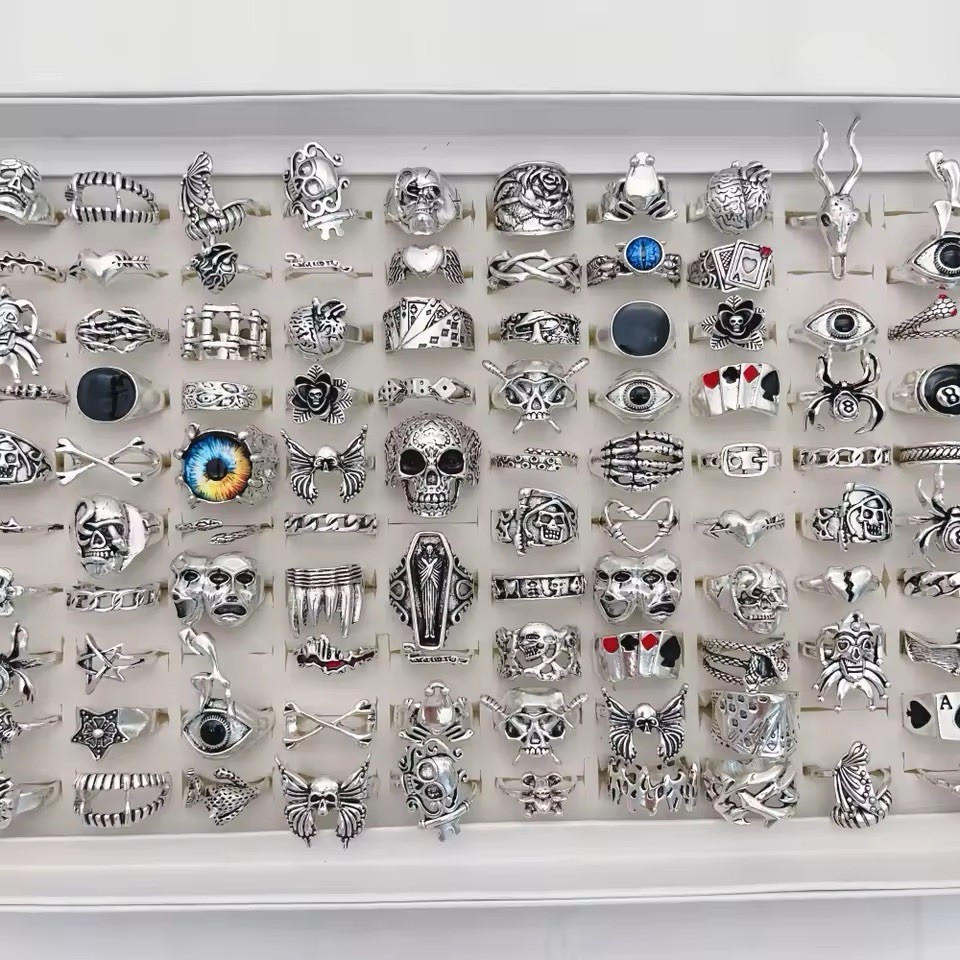 20 Bulk silver Lot Rings For Men And Women Goth Fashion Ring Wholesale ...