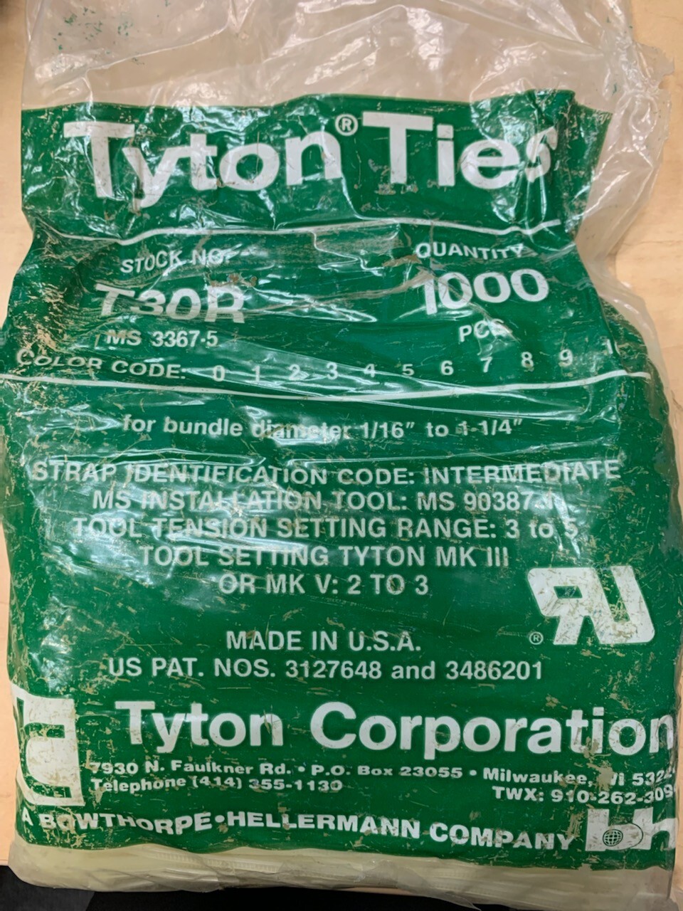 (LOT OF 100) PN# MS3367-5-9, T30R-9, T30R9 - TYTON HELLERMANN - CABLE ...