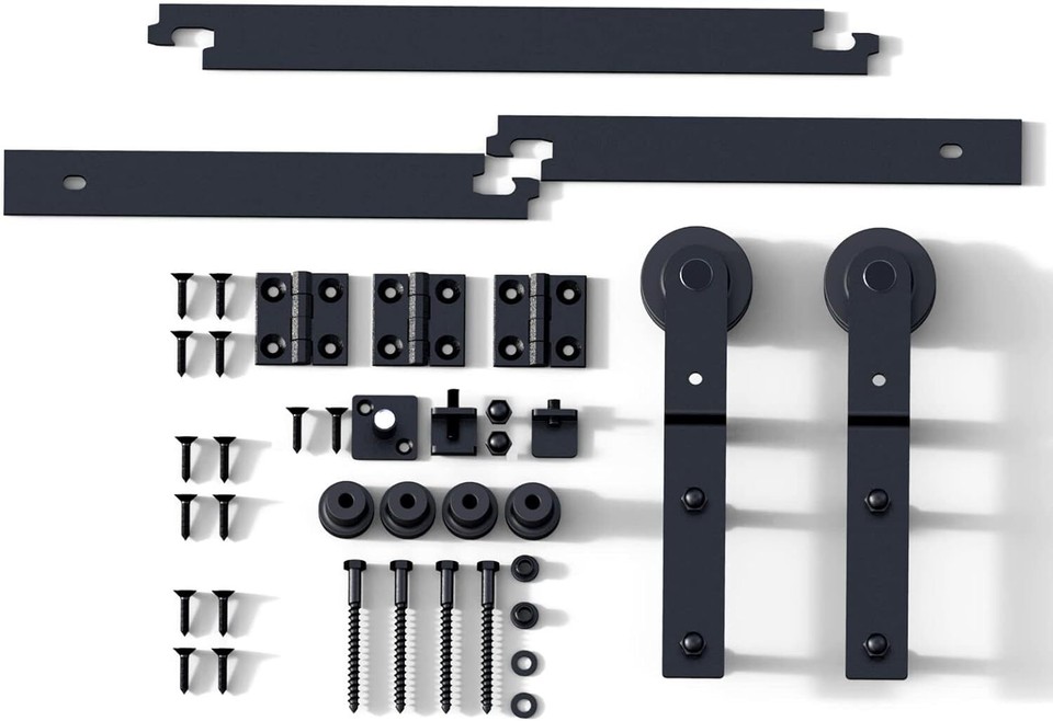 3FT-12FT Bifold Sliding Barn Door Hardware Kit Black Track Modern for 2 ...