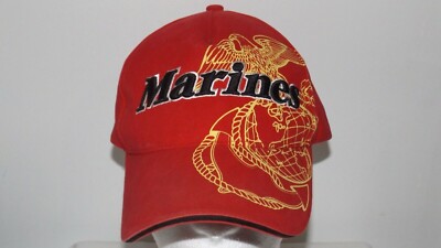 Rothco RED with Black Lettering MARINES Adjustable Hat Cotton Cap Eagle ...