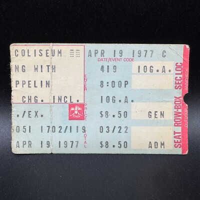 RARE 1977 LED ZEPPELIN CONCERT TICKET STUB - APRIL 19 THE COLISEUM ...