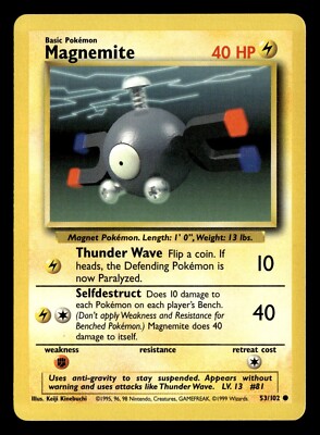 1999 Pokémon Base Set Unlimited MAGNEMITE 53/102 LP | eBay