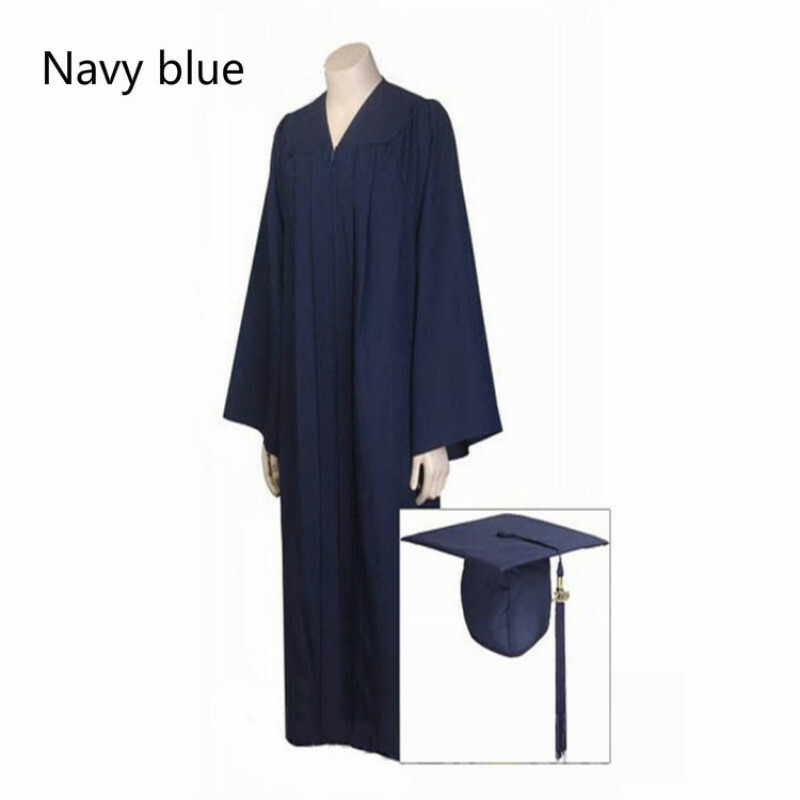 Men University Academic Graduation Gown Bachelors Dress Cap Hat Matte ...