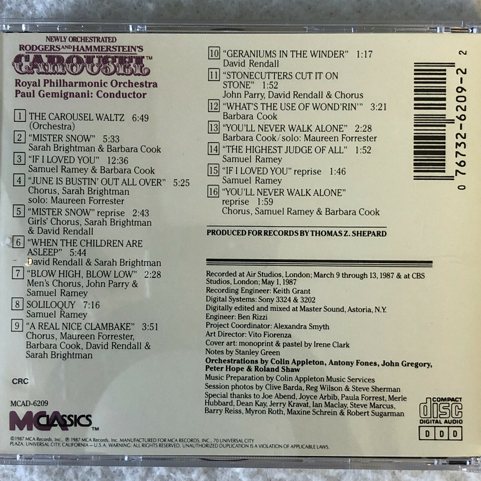 Barbara Cook Samuel Ramey Carousel CD Stage Screen 80s 16 Song Studio ...