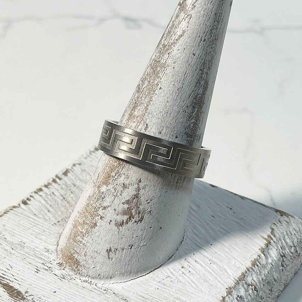 6mm Titanium Wedding Ring Greek Key Design Free Engraving Titanium ...