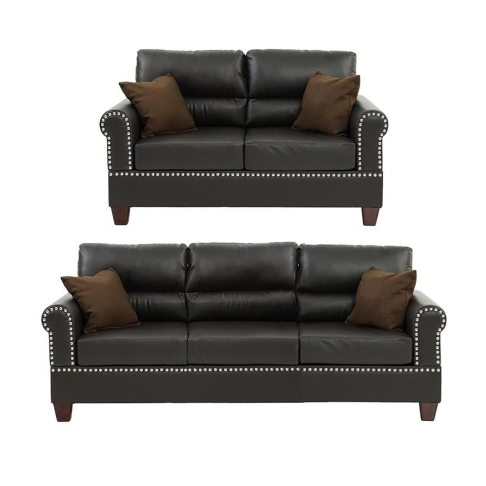 Poundex Furniture 2 Piece Faux Leather Sofa and Loveseat Set in ...
