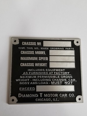 SERIAL TAG - DIAMOND 'T' MOTOR CAR CO. CHASSIS TAG ONLY | eBay