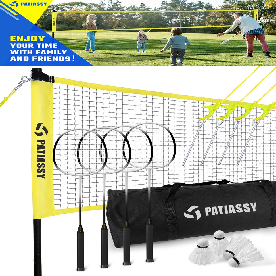 Professional Complete Badminton Net Set with Poles 4 Badminton Rackets ...