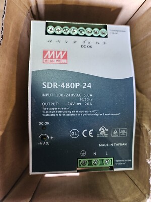 Mean Well SDR-480P-24 AC-DC Industrial DIN rail power supply; Output ...