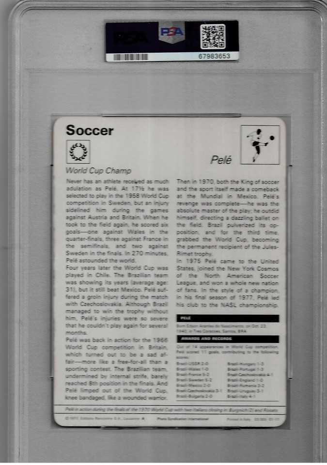 1977-79 PELE SPORTSCASTER #01-17 ITALY, PSA 9 MINT (NONE HIGHER) RARE ...