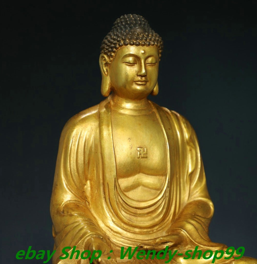 Old Chinese Dynasty Copper Gilt Seat Lotus Shakyamuni Amitabha Buddha ...
