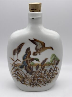 Vintage Flask with ducks mallards white porcelain. West Germany Cork ...