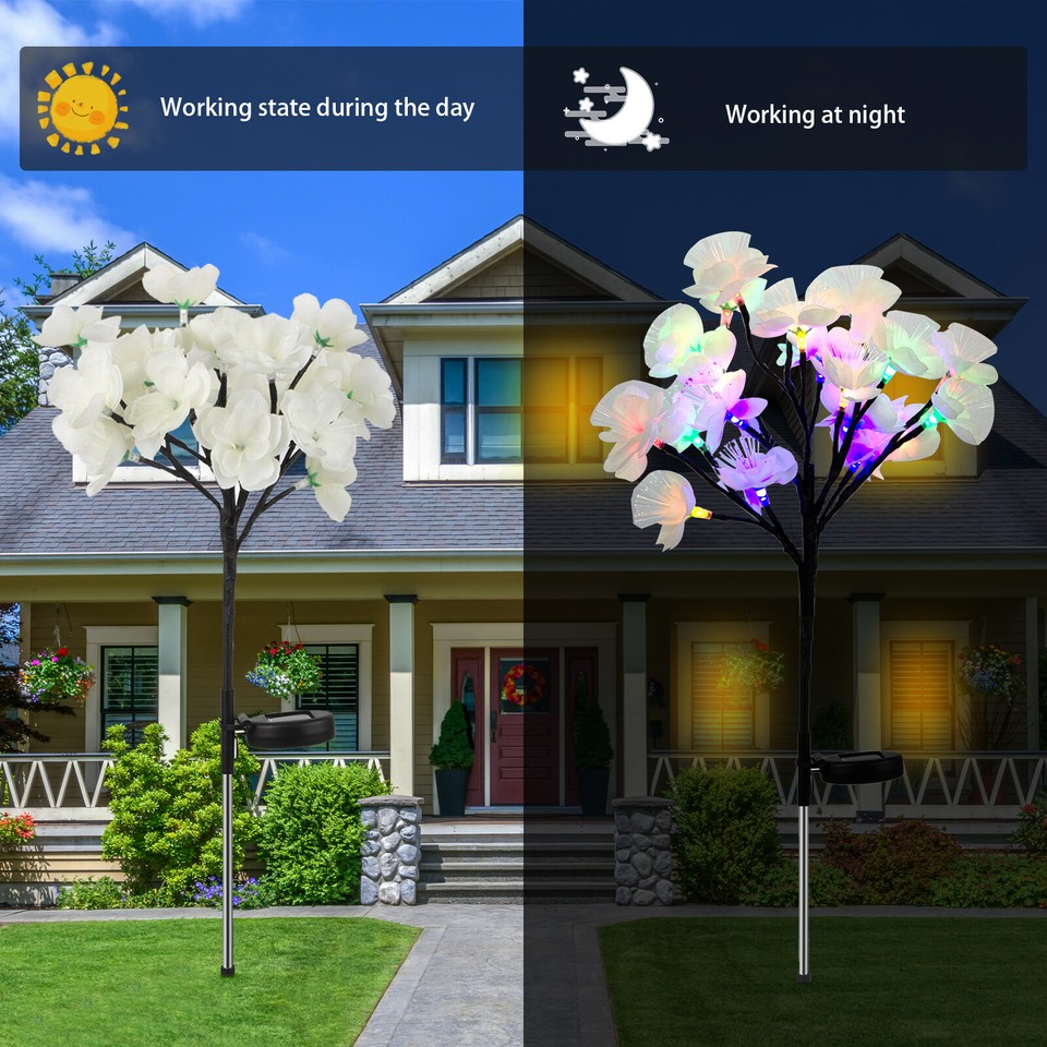 LED Solar Branch Flower Bloom Tree Stake Lights Outdoor Garden Patio ...