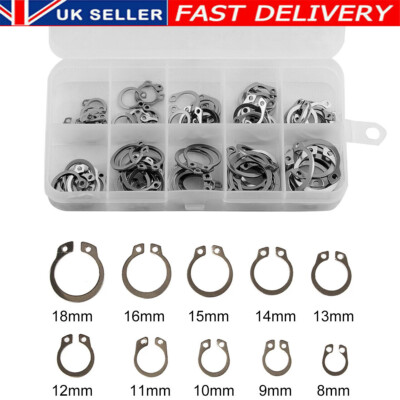 100X 304 Stainless Steel External Circlip Retaining Clip Ring Kit 8 ...
