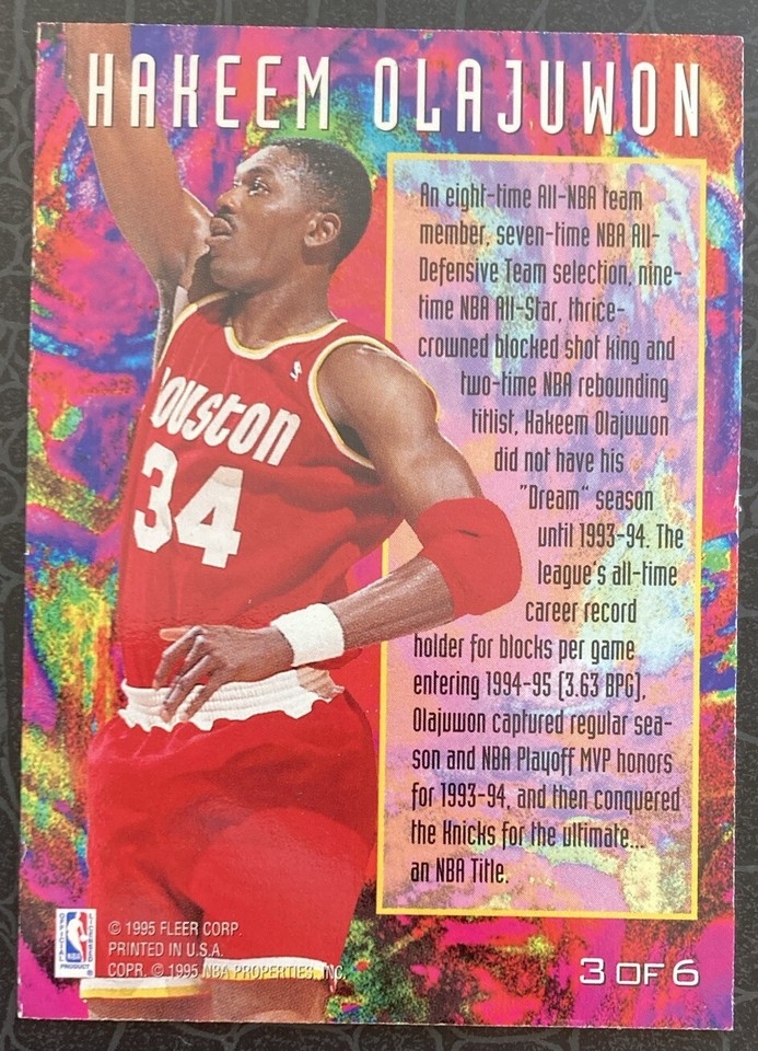Hakeem Olajuwon 1994 1994-1995 Fleer SUPER STAR Card #3 of 6 (4941) | eBay