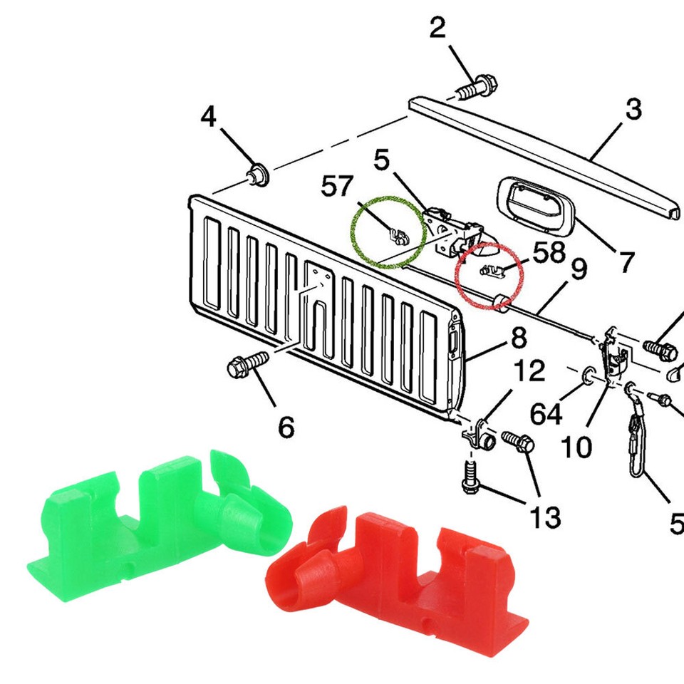 2x Replacement Tailgate Handle Rod RH&LH Clip For GM Chevy Silverado ...