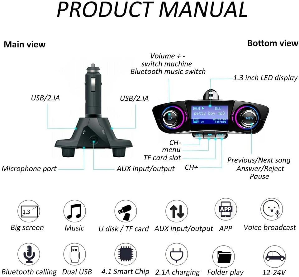 Bluetooth Car FM Transmitter MP3 Player Hands free Radio Adapter Kit ...