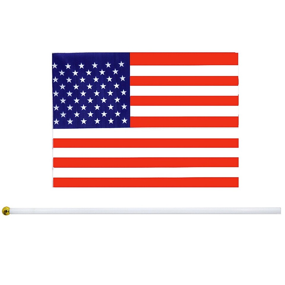 100pcs American Flags Mini US Handheld Stick Flags on Metal with Round ...