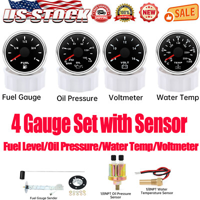 4 Gauge Set 52mm Fuel Level/Oil Pressure/Water Temp/Volt With Sensor | eBay