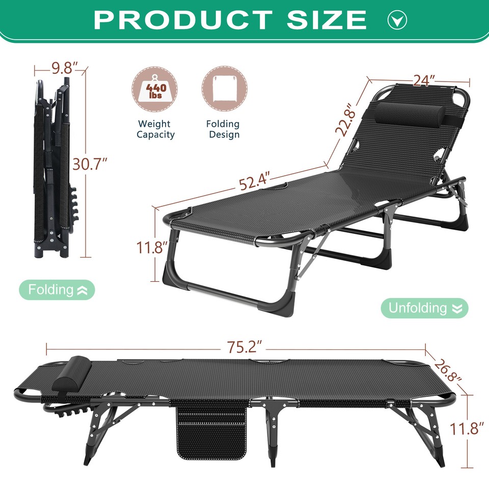 Camping Cot Adults Reclining Folding Chaise Lounge Chair Cots ...