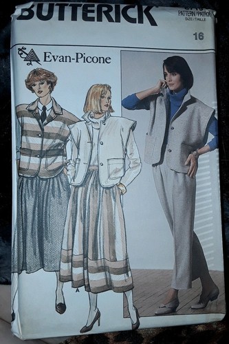 Vintage Butterick Sewing Pattern 6719 Vest Skirt Pants Sz 16 Uncut Evan ...