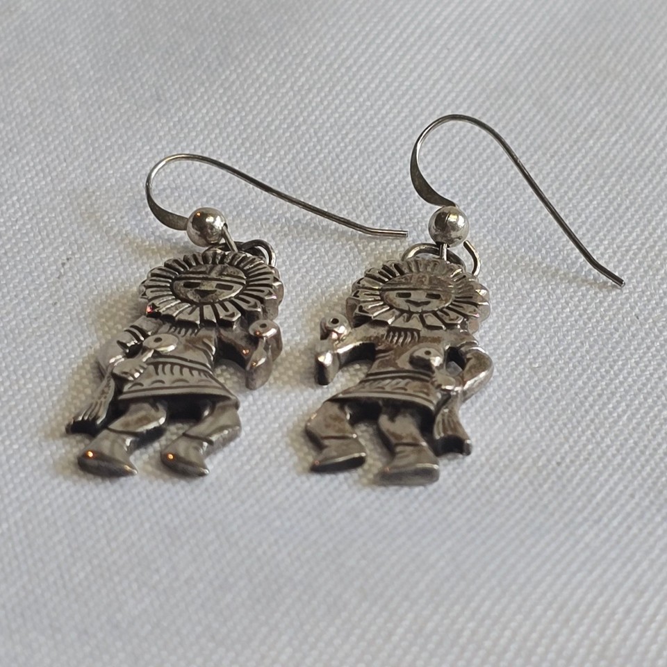 Sterling Silver Hopi Tawa Sun God Earrings 7.23g Fine Jewelry Dangle ...