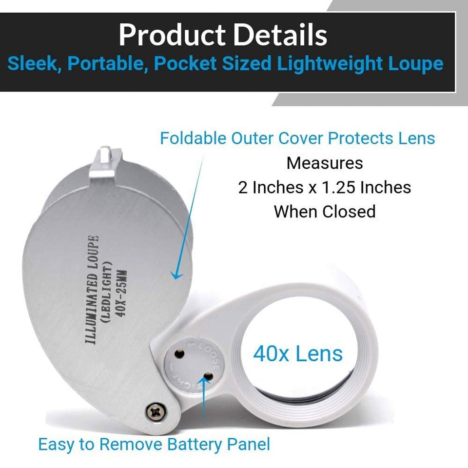 40X Jewelers Loupe Magnifier Light Jewelry Eye Loop Pocket Magnifying ...