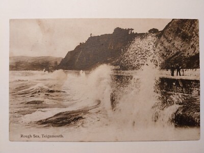 GB Postcard 1920 Teignmouth Rough Sea with SG 359 1d Carmine Red Local ...