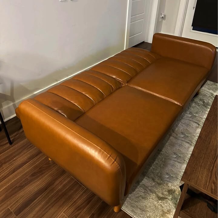 Mid-Century Modern Faux Leather Convertible Futon Sofa Bed Couch ...