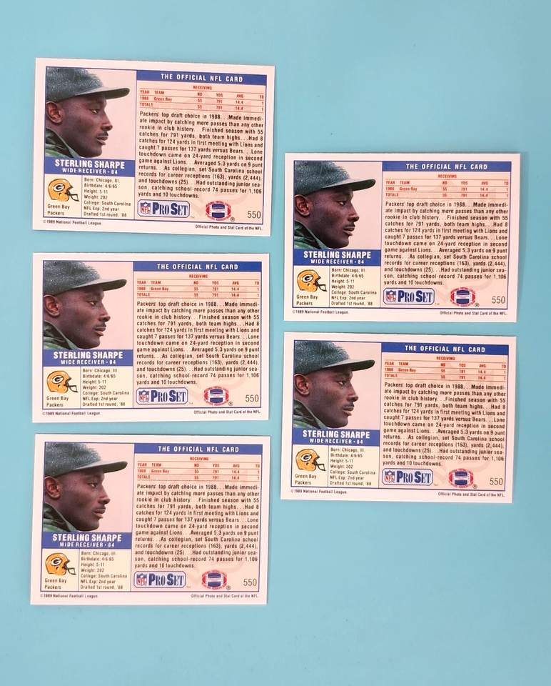 STERLING SHARPE RC 1989 PRO SET FINAL UPDATE 550 LOT OF 5 ROOKIE CARD ...