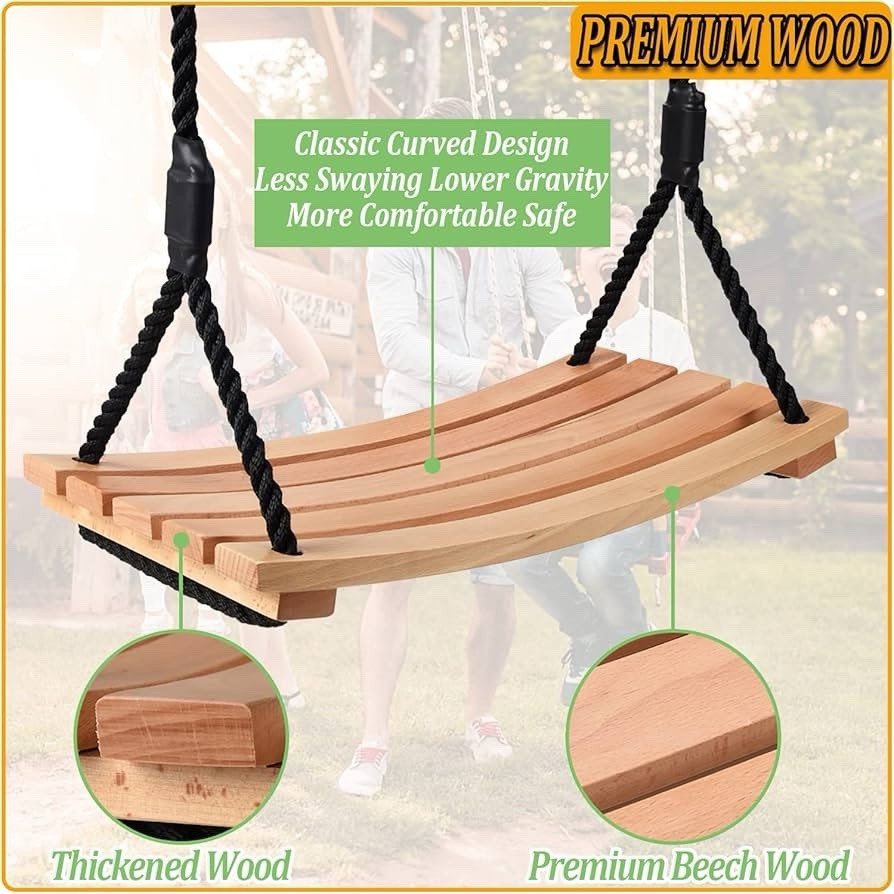 Taeku Adult Tree Swing, Hanging Beech Wood Swings with Adjustable Rope ...