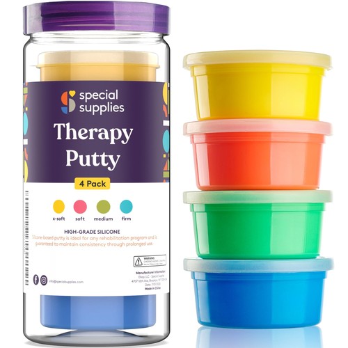 Therapy Putty Kit for Stress Relief - 4 Strengths, 3 Ounces Each ...