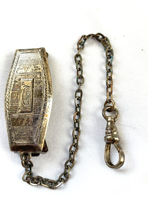 VINTAGE ANTIQUE STERLING SILVER ART DECO MENS BELT LOOP WATCH CHAIN ...
