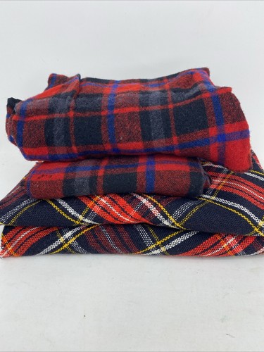 Vintage Lot Of Wool Fabric Tartan Plaid Red Black Blue Scraps for ...