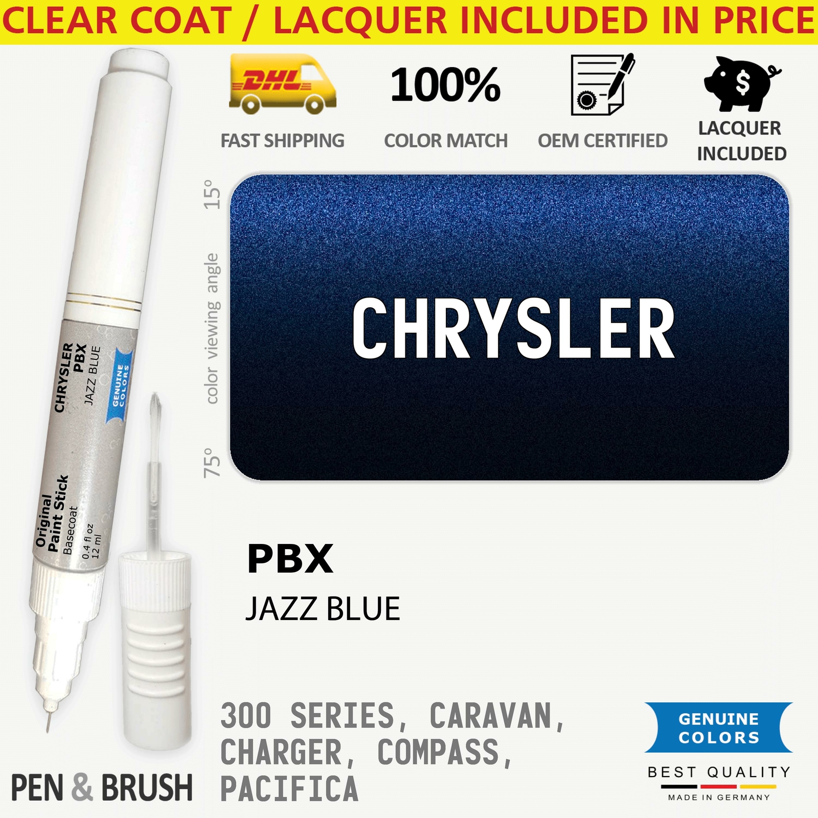 PBX Touch Up Paint for Chrysler Blue 300 SERIES CARAVAN CHARGER COMPASS ...