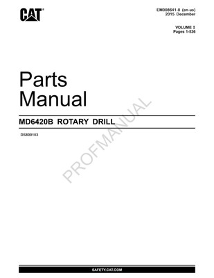 Caterpillar Cat MD6420B Rotary Drill Parts Catalog Manual ser DS800103 ...
