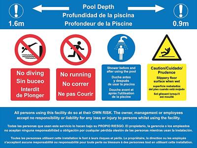 Multi language sign English, French and Spanish Swimming Pool Rules ...