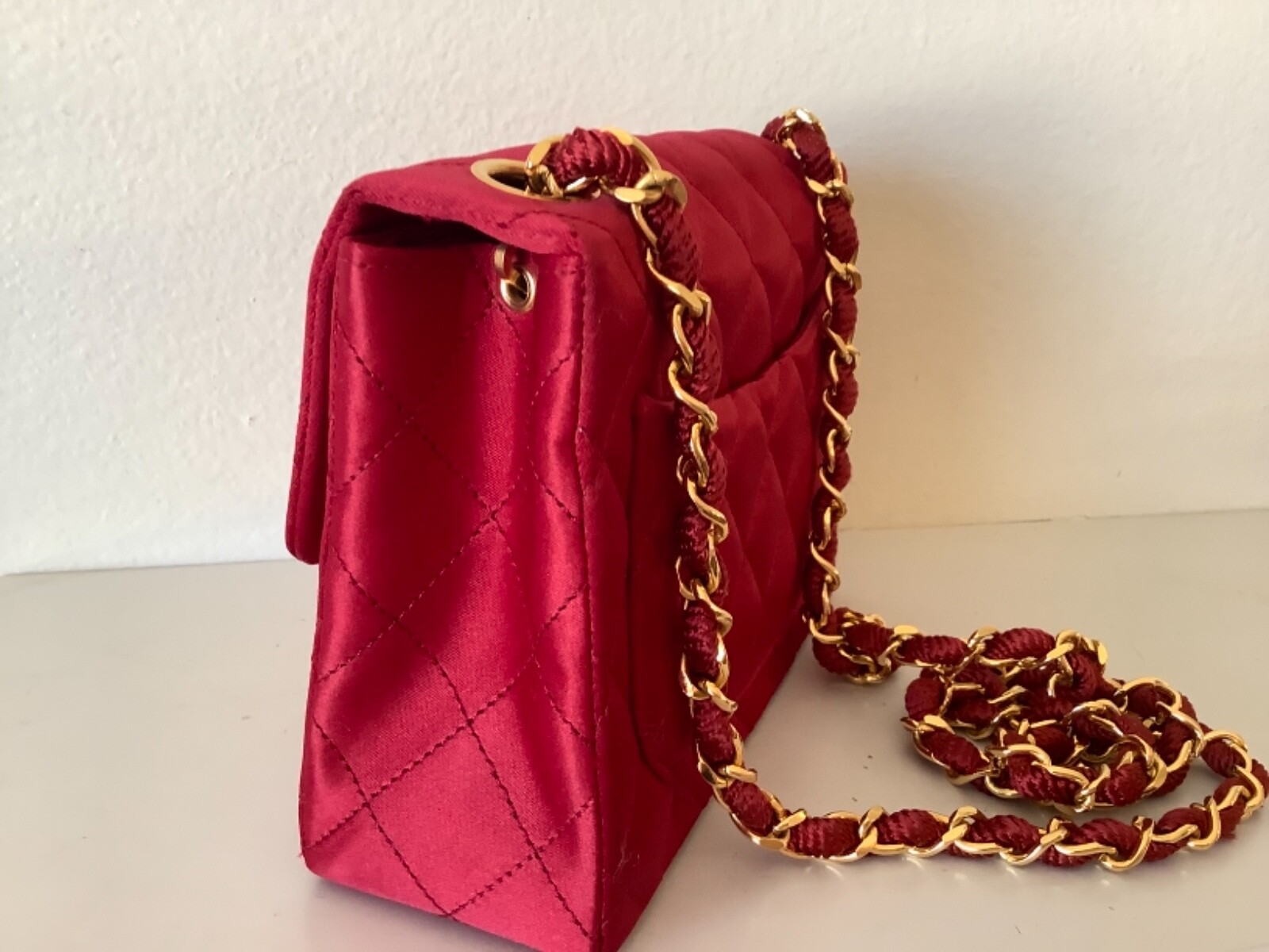 SALE ! SUPER RARE VINTAGE CHANEL CLASSIC RED SATIN MINI FLAP BAG | eBay