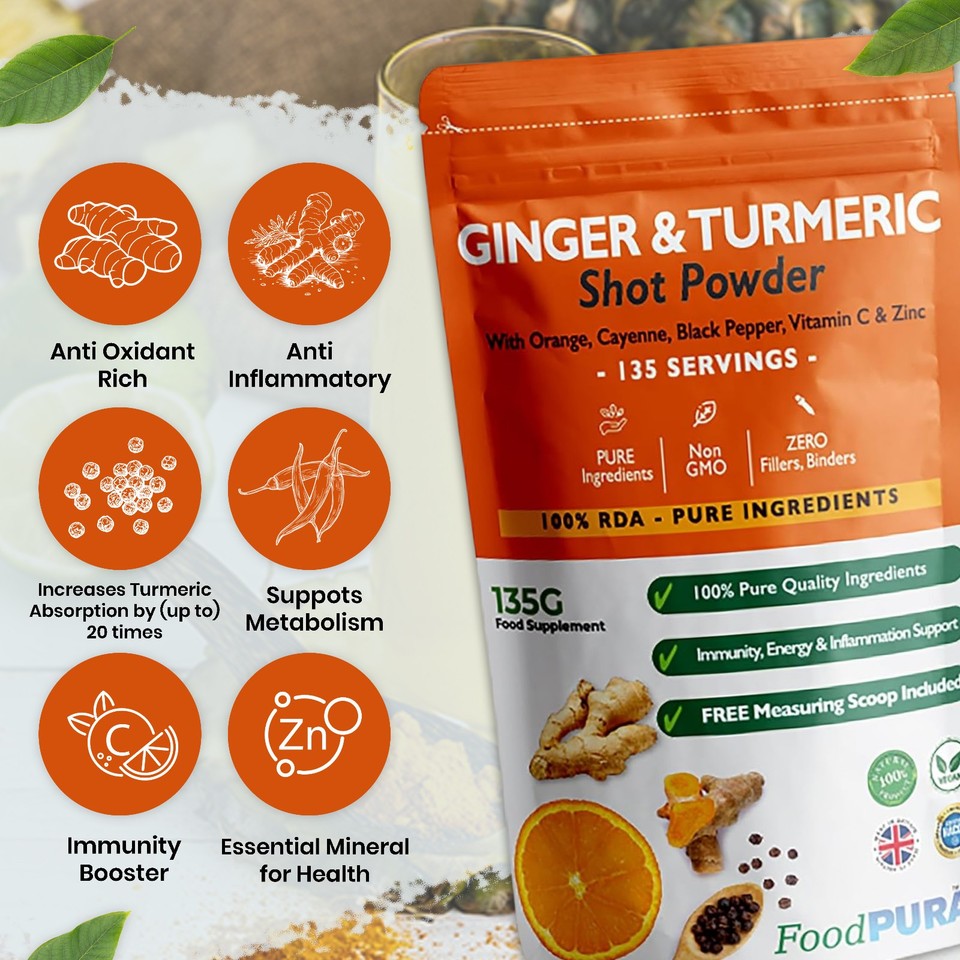 FoodPURA 135 SERVINGS! Ginger, Turmeric, Vit C Orange Cayenne, Zinc ...
