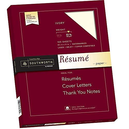 Southworth 100% Cotton Resume Paper Cover Letter, ivory, 8 1/2 in x 11 ...
