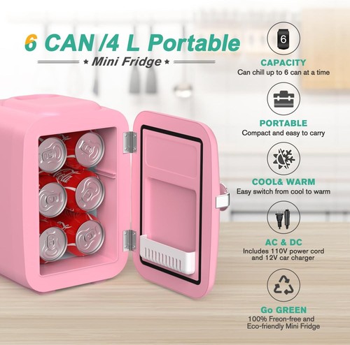 CROWNFUL Mini Fridge, 4 Liter/6 Can Portable Cooler and Warmer Personal ...