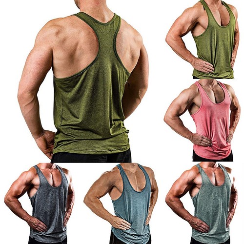Men Gym Vest Racerback Bodybuilding Muscle Stringer Plain Tank Slim Top ...