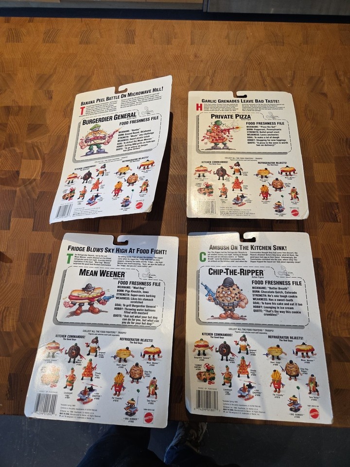 NEW 1988 Mattel Food Fighters BBQ TACO BURGERDIER PIZZA CHIP FRY WEENER ...