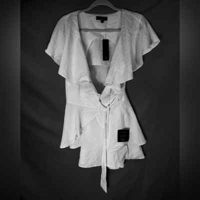 Lulus Aldrin White Ruffled Backless Wrap Skort Romper L | eBay