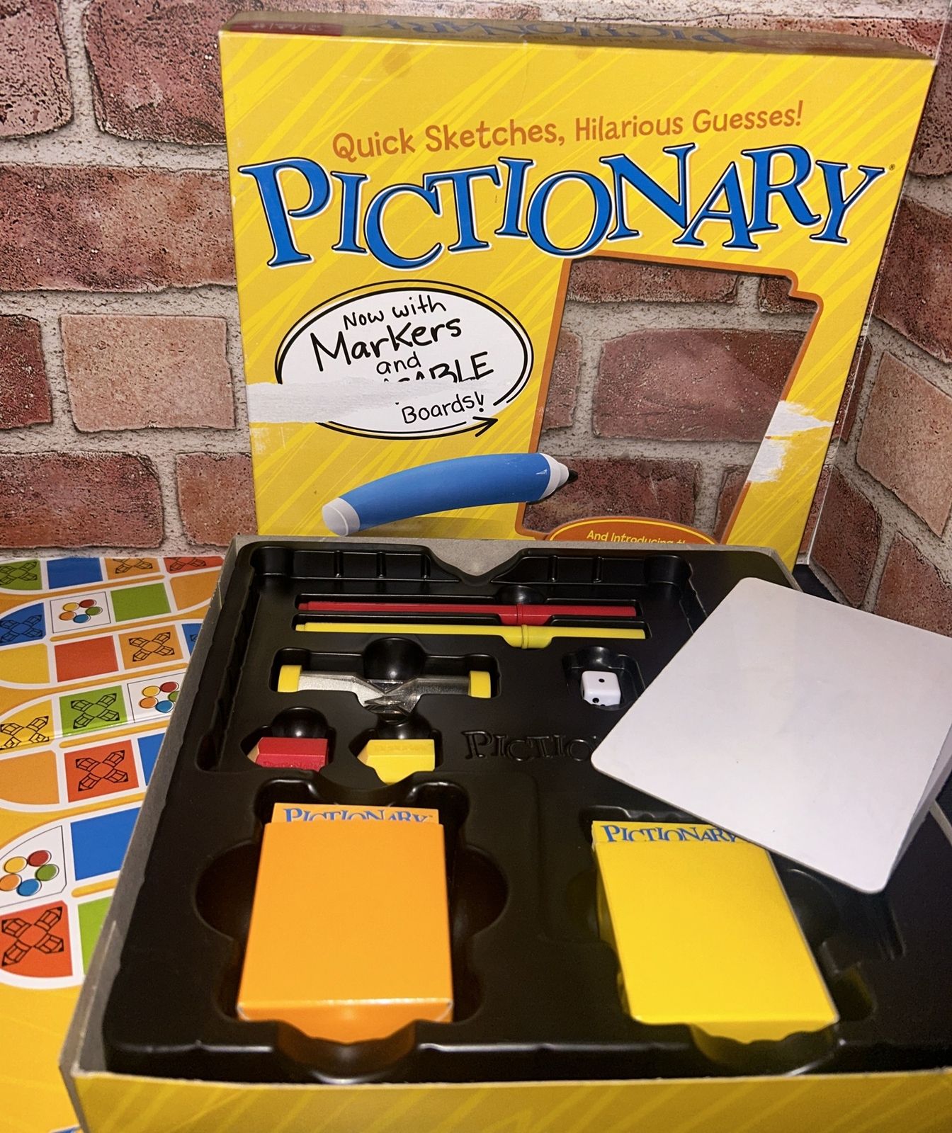 Pictionary Board Game Pop Culture Category With Markers & Erase Boards ...