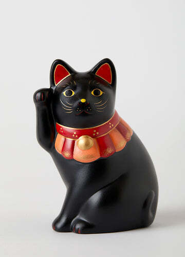 Japanese Hand Painted Lucky Cat SETO Maneki Neko 12cm Black Sit ...