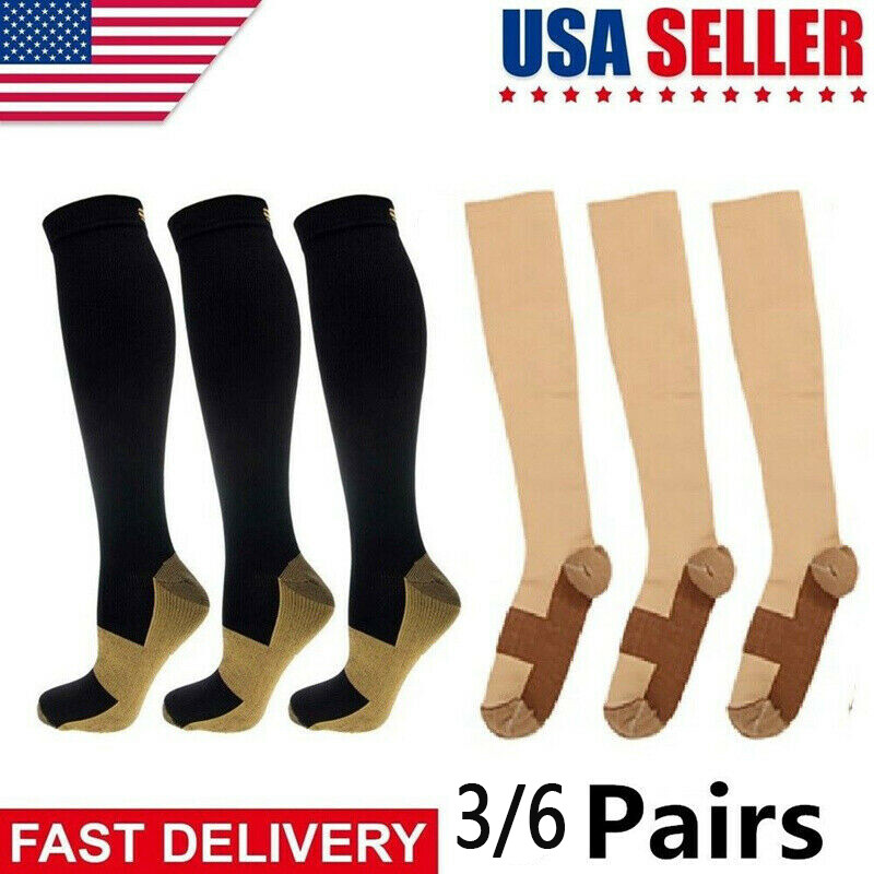3x Copper Compression Socks Support Graduated Stocking Men Women ...