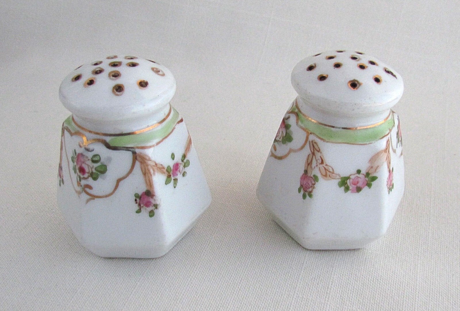 Vintage Antique Hand Painted Nippon Floral Rose Hexagonal Salt & Pepper ...